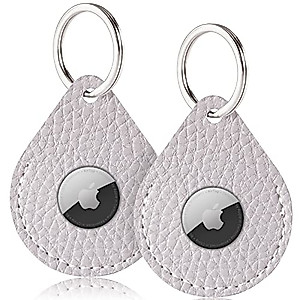 FOREVERFLYBIRD 2 Pack Airtag Holder Leather Case Air Tag Cover Keychain GPS Tracker Remote Finder Key Travel Backpack Pet Locator L Grey