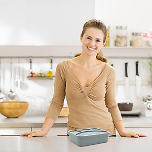 VitalityEXO Eco Friendly 4 Compartment Silicone Lunch Box for Adults and Kids Microwave Dishwasher and Freezer Safe with Separate Compartments Leakproof BPA-Free PVC-Free Bento Box (GREY)