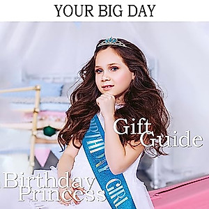 SuPoo Tiaras for Girls Birthday Crown Blue Birthday Girl Sash Princess Crown Birthday Girl Headband Crystal Birthday Tiara with Comb Crown for Girls Rhinestone Happy Birthday Accessories Gift Set