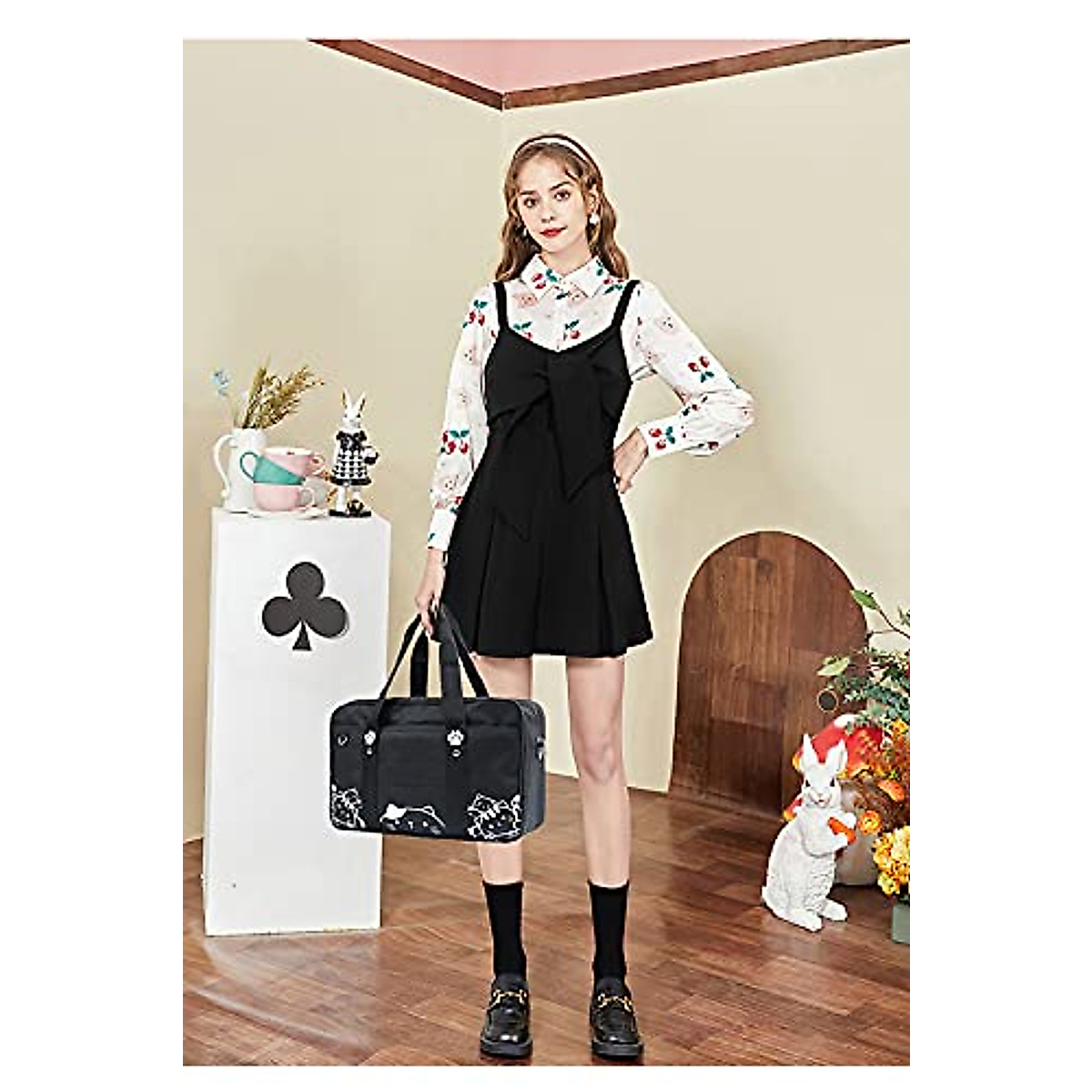 Tipiho Ita 15.6" Laptop Bag Cat Print School JK Handbag-Lolita Anime School Bag (black)