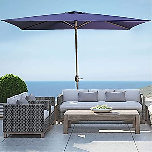 Aok Garden 6.5x10 ft Rectangular Patio Umbrella Outdoor Market Table Umbrella Aluminum Pole with Tilt and Crank 6 Sturdy Ribs for Deck Lawn Pool, Navy Blue