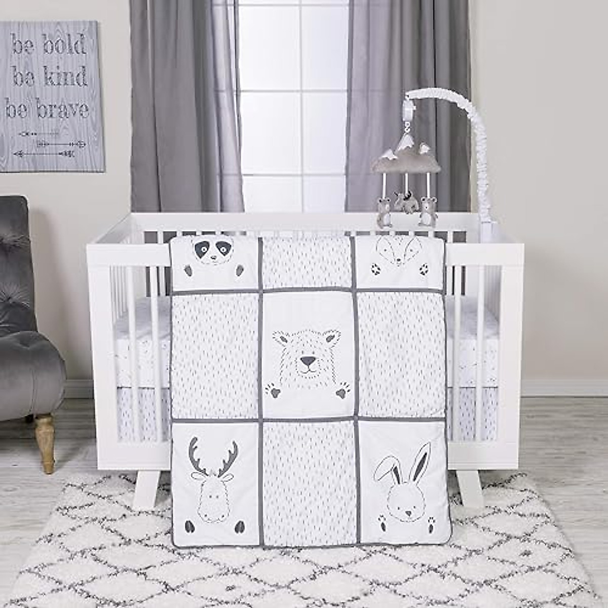 Trend Lab Peek-a-Boo Forest 3 Piece Crib Bedding Set, Gender-Neutral Color Palette, Includes Quilt, Fitted Crib Sheet and Skirt