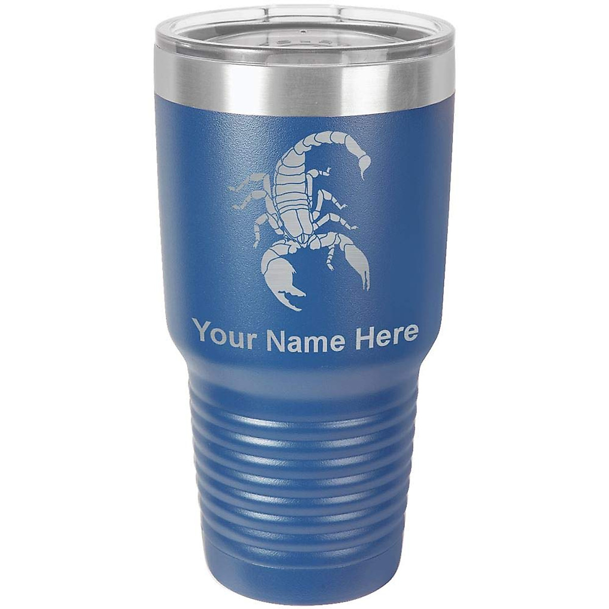 LaserGram 30oz Vacuum Insulated Tumbler Mug, Scorpion, Personalized Engraving Included (Dark Blue)