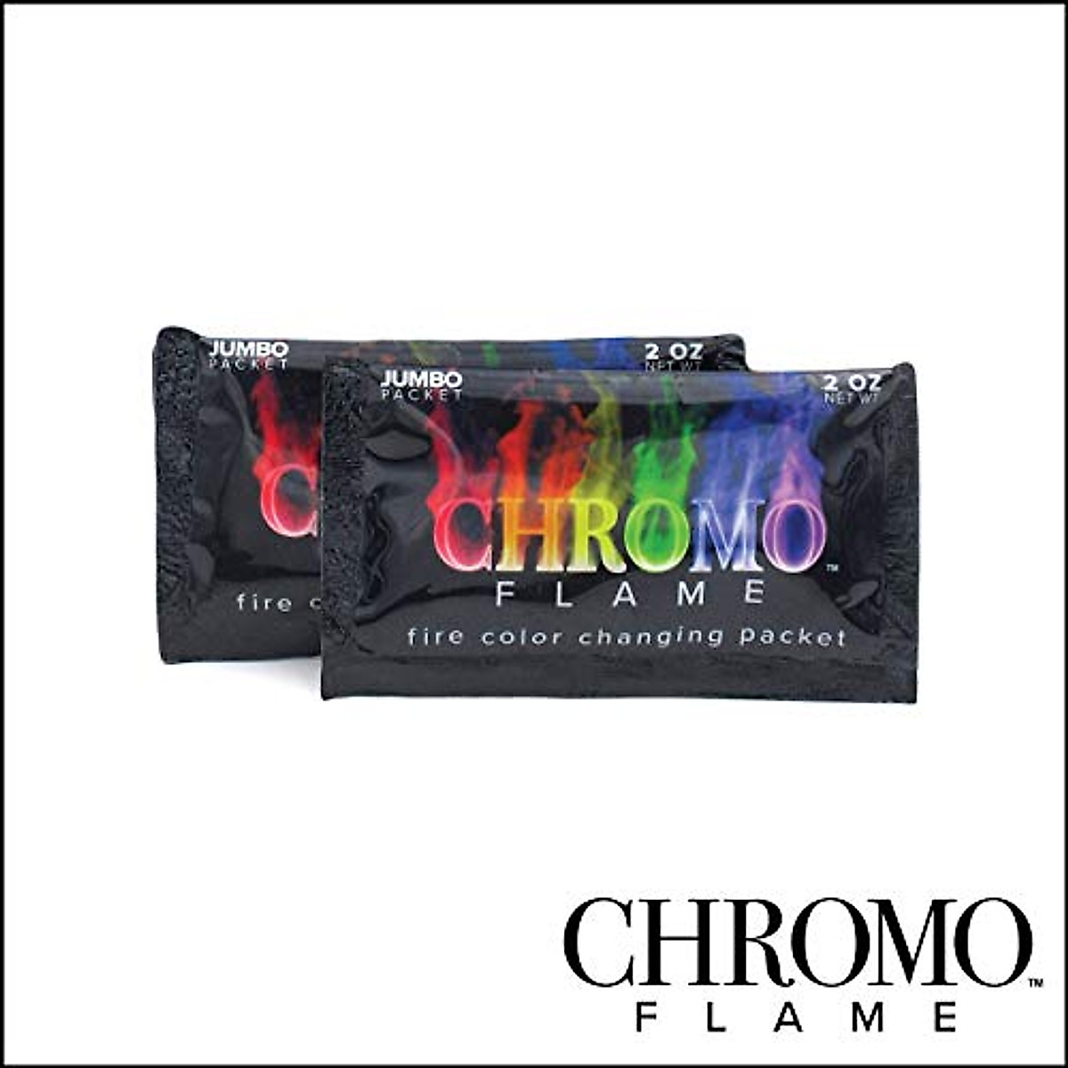 CHROMO FLAME Fire Color Changing Packets for Fire Pit, Campfire, Bonfire, Outdoor Fireplace | Magic, Rainbow, Colorful, Mystic Flames | 4 oz Total, 2-2 oz Jumbo Packets