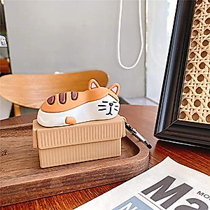 UR Sunshine Super Cute Lying On Box Sleeping Yellow Cat Earphone Case for AirPods Pro, Kawaii Peaceful Kitty Soft Silicone Gel Earbud Cover Case Compatible with AirPods Pro +Hook