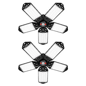 LED Garage Light 2 Pack - 160W Led Shop Light, 16000 Lumen 360° Lighting Garage Lights Ceiling LED with 5 Adjustable Panels, 6500K Daylight for Barn Workshop Basement Support E26/E27 Screw Socket