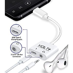 Volt Plus Tech USB C to 3.5mm Headphone Jack Audio Aux & C-Type Fast Charging Adapter Compatible with Your Samsung SM-G988and Many More Devices with C-Port