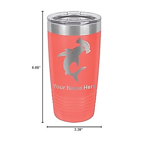 LaserGram 20oz Vacuum Insulated Tumbler Mug, Hammerhead Shark, Personalized Engraving Included (Coral)