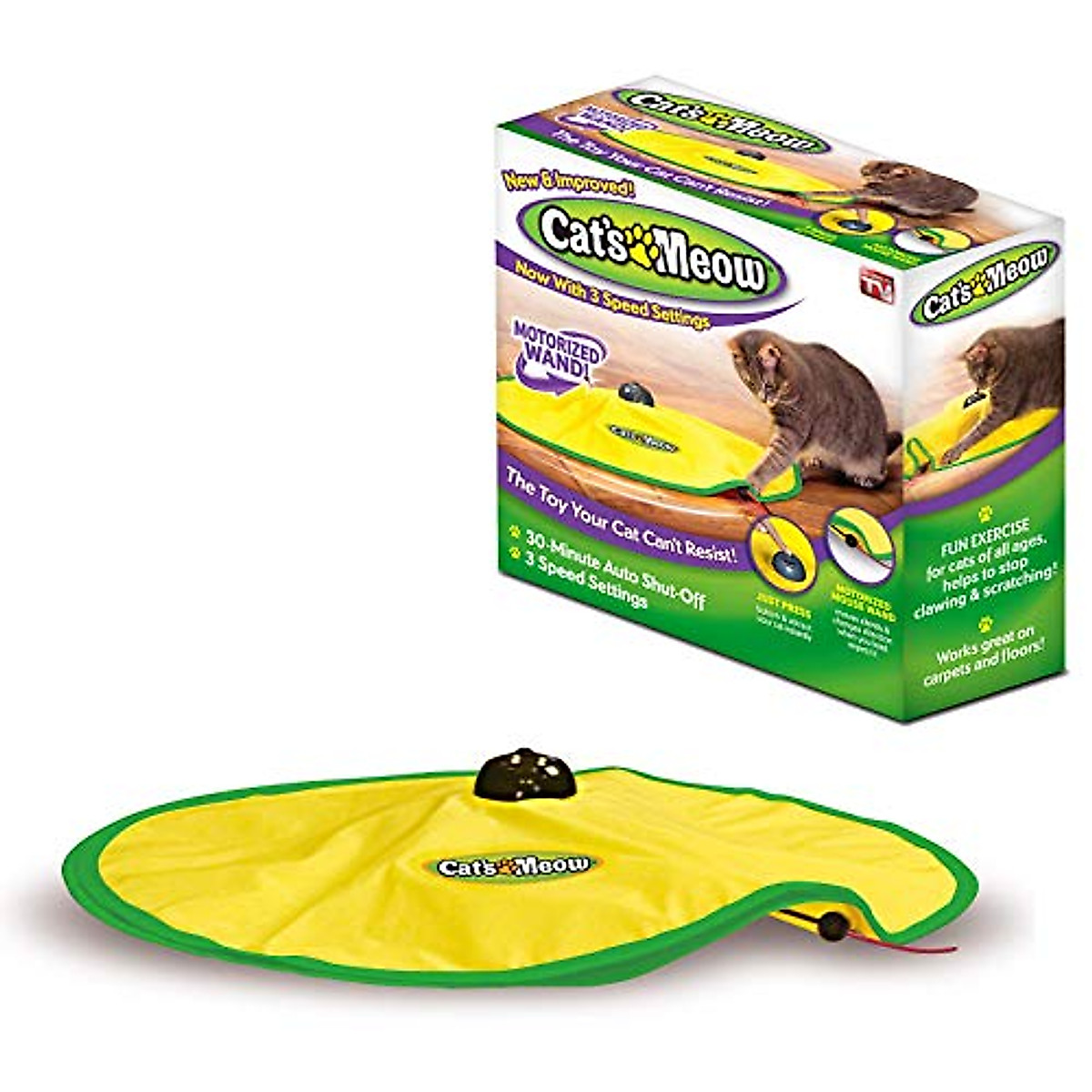 Cat's Meow- Motorized Wand Cat Toy, Automatic 30 Minute Shut Off, 3 Speed Settings, The Toy Your Cat Can't Resist