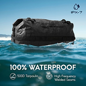 Haimont Large Waterproof Duffel Backpack Roll-Top Heavy Duty Dry Duffle Bag for Boating, Travel, Motorcycle, Kayaking, Camping, 60L, Black
