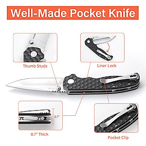 Monikala Pocket Knives & Folding Knives, 3.4" G10 Pocket Knife Set, Liner Lock Pocket Knife, 14C28N Blade, Superior Pocket Knife for Women Man, Folding Pocket Knife for Chritmas Gift