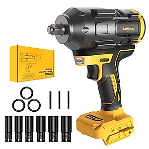Labfintom Cordless Impact Wrench for De-Walt 20V Battery, 1/2" High Torque Impact Gun, 900Ft-lbs(1200N.m) Brushless Power Impact Driver with 4-Mode Speed, LED Work Light (Battery NOT included)