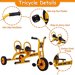 Kids Tricycle for Riders Ages 3+,Preschool Daycare Playground Kids Tricycle with Passenger Seat,Big Kids Tandem Trike with Inflation-Free Rubber Wheels,Kids Outdoor Play Equipment