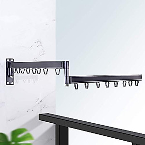 Wall-Mounted Collapsible Clothes Pole Outdoor Balcony Multifunctional Clothes Hanger Invisible Folding Drying Hanger Adjustable(Color:Black,Size:52.5x8.4x18cm)