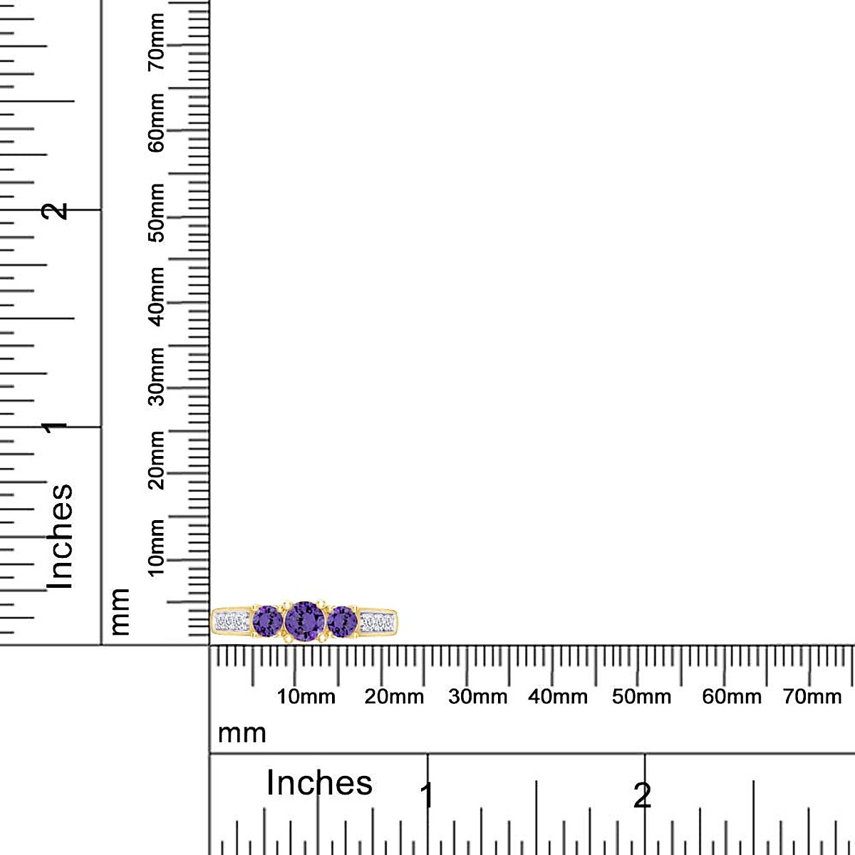 GEMVIO Collection 3 Stone Ring, Round Cut Natural Amethyst Gemstone & Natural Diamond Engagement Ring In 14K Yellow Gold Over Sterling Silver Anniversary Wedding Band Ring (0.40 Cttw)-6