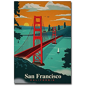 Golden Gate Bridge San Francisco Vintage Travel Art Refrigerator Magnet Size 2.5" x 3.5"