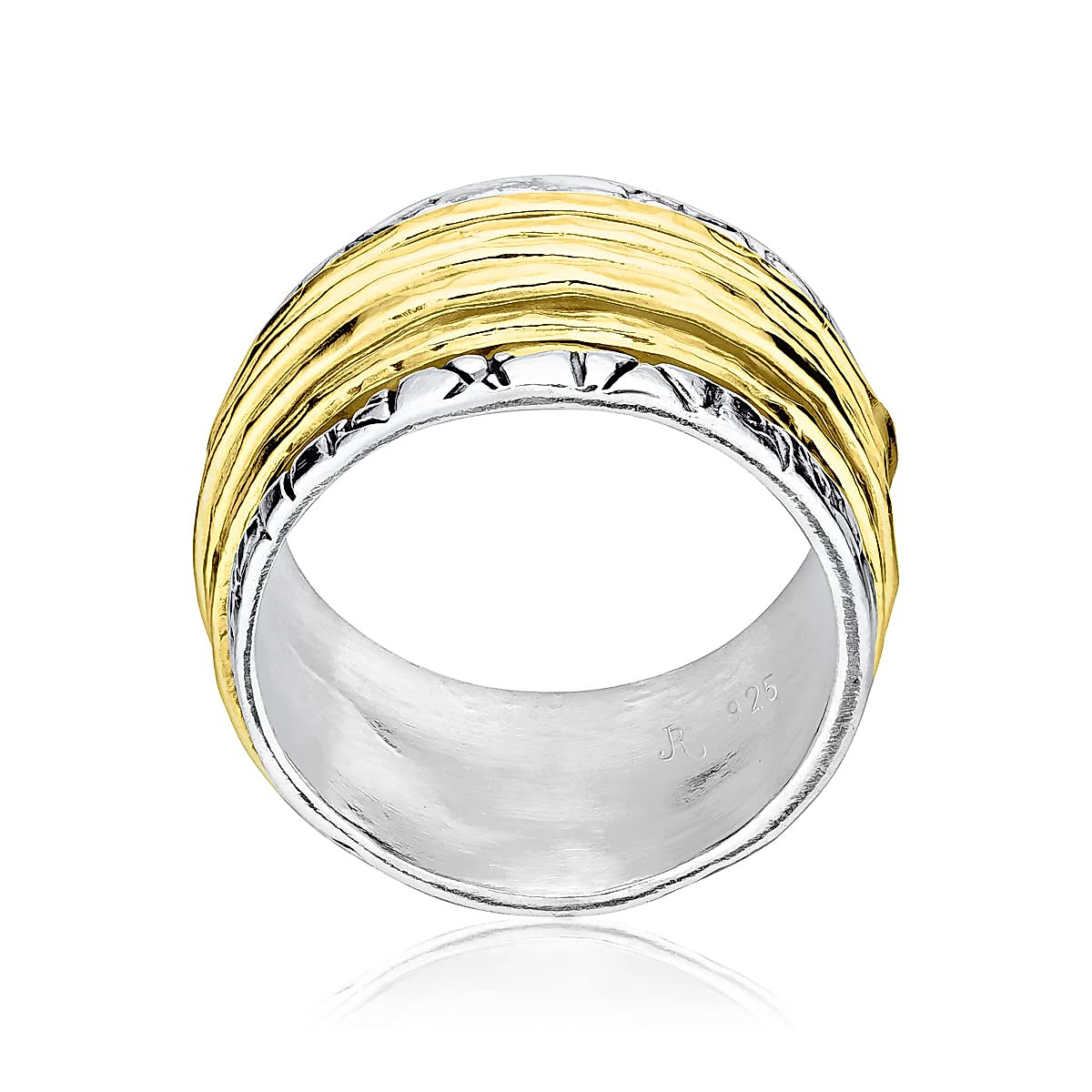 925 Sterling Silver Rotating Spinner Ring with 5 One Micron 14K Gold Plated Sterling Silver Hammered Spinner Rings - Hypoallergenic, Nickel & Lead-free - Artisan Handcrafted Designer Collection