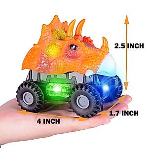 Dinosaur Cars with LED Light & Sound Dino Car Toys Car Gifts Animal Vehicles Monster Truck Playset for Boys Girls Toddles Kids Birthday Gifts Classroom Prize (3 Pack)