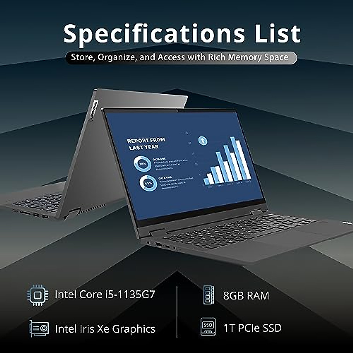 Lenovo IdeaPad Flex 5 15.6" FHD Touchscreen Laptop, Intel Core i5 1135G7, 8GB RAM, 1TB SSD, Intel Iris Xe, Backlit Keyboard, Fingerprint Reader, Wi-Fi AX, Gray, Win 11, 32GB USB Card (Renewed)