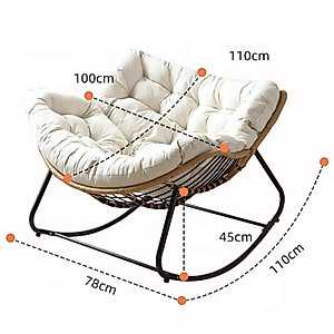 HARELA Outdoor Patio Rocking Chair, Indoor & Outdoor Rocking Chair, Rattan Rocker Padded Cushion Recliner, Modern Lounge Chair for Living Room Patio, Balcony, Front Porch, Garden (Color : Orange)