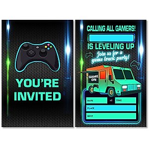 Soiceu Video Game Truck Theme Birthday Invitations with Envelopes Set of 20 Game On Video Game Truck Birthday Party Invites
