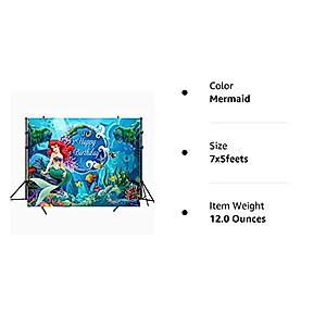 7x5ft Ariel Mermaid Princess Backdrop,Under The Sea Mermaid Background for Photography Girls Birthday Party Decoration Supplies