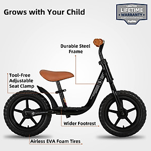 JOYSTAR 10 Inch Toddler Balance Bike 2 Year Old Push Bicycle with Footrest Glider Bikes Toddler Bike No Pedal Bicycle for Baby Birthday Gifts for 2-4 Boys Black