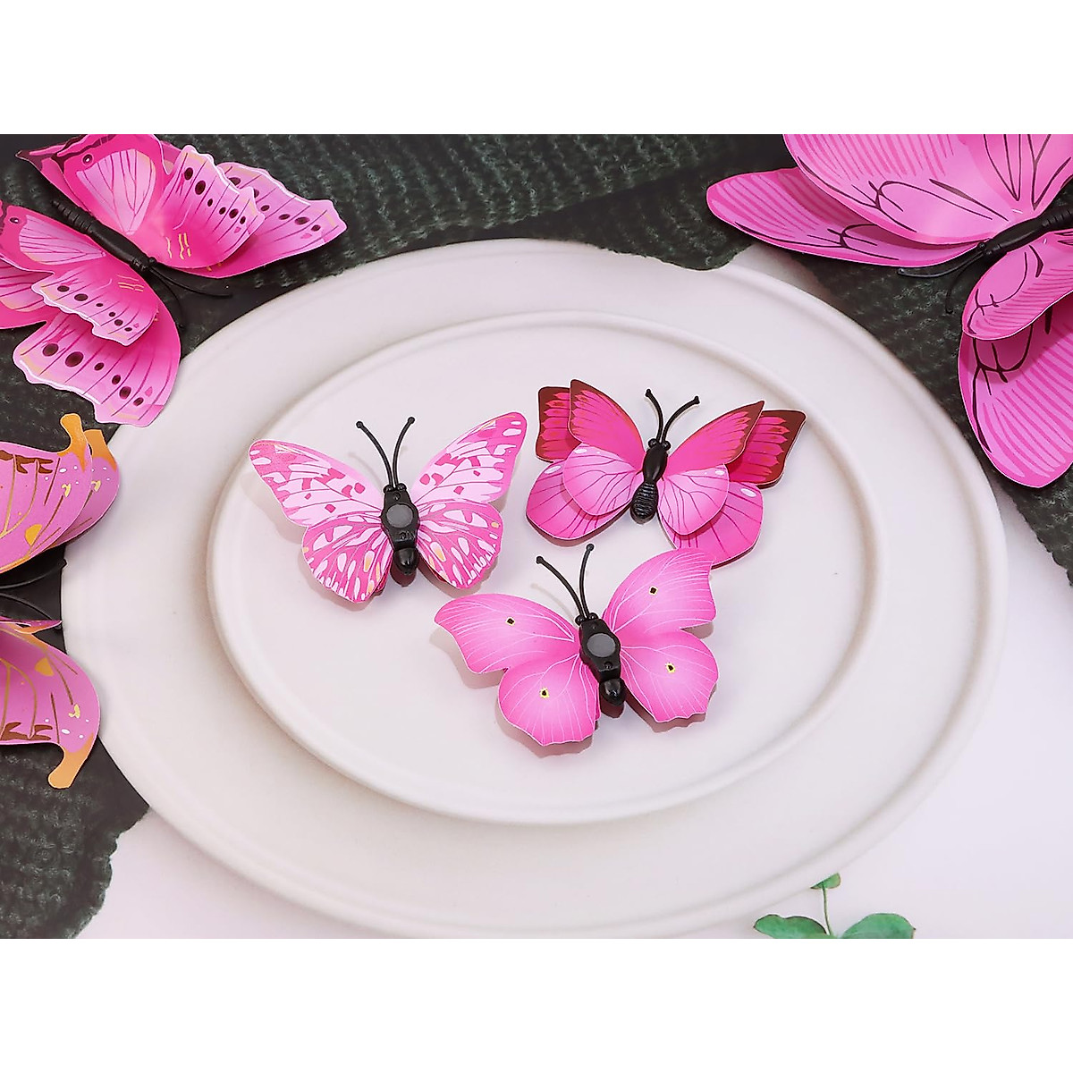 Tupalizy 12PCS Double Wings 3D Butterfly Wall Stickers Decals DIY Art Crafts Decorations for Windows Refrigerator Bedroom Classroom Bathroom Home Office Birthday Party Decor(Pink)