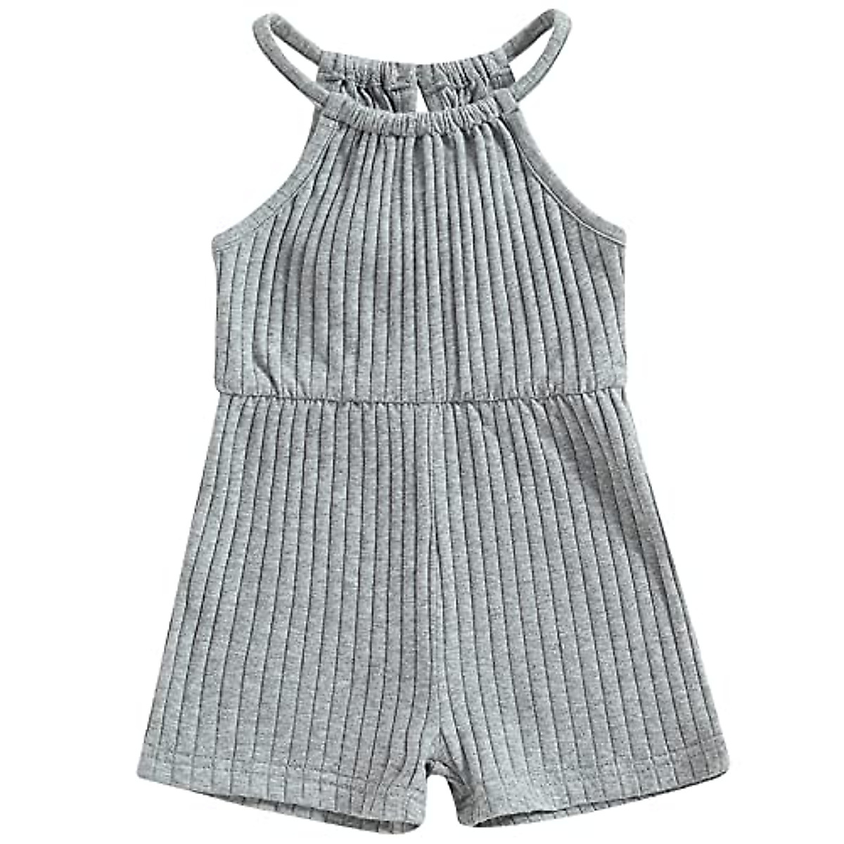 Mubineo Toddler Baby Girl Summer Basic Plain Sleeveless Halter Romper Jumpsuit Overalls Clothes (Grey, 3 Years)