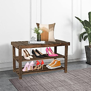 Babion Shoe Rack Bench, 3-Tier Shoe Storage, Dark Brown Shoes Organizer Shelf, Multi-Function Shoe Shelf, Sturdy Shoe Rack for Entryway, Bathroom, Industrial Style, Wooden Frame