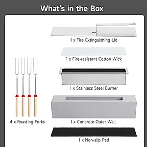 Joyoolife 17.7*3.9 Inch Tabletop Fire Pit, Rectangular Tabletop Fireplace, Table Top Firepit, Alcohol Concrete Fireplace, Small Fire Bowl with 4 Roasting Forks for Indoor Outdoor, Housewarming Gifts
