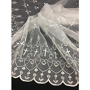 Holy Chalice Cross Embroidered Organza Fabric Double Border, 52" Wide, White, Multi-Use Garment Bridal Communion Christening Baptism Cape Gowns (White, 2)
