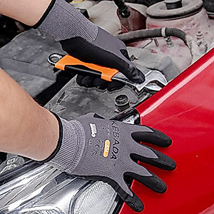 Kebada W2 Work Gloves for Men and Women, Touchscreen Working Gloves with Grip, Nitrile Coated Work Gloves for Gardening, Package Handling, Stretchy Gloves for Mechanic Work,2 Pairs, Medium