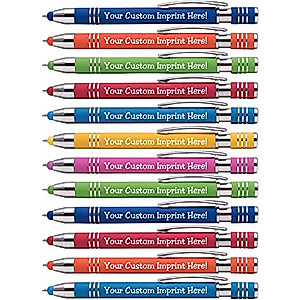 Express Pencils™ - Soft Touch Custom Pens with Stylus Personalized Metal Printed Name Pens - Black Ink - Imprinted Message of Choice - 12 pcs/pack (Assorted)