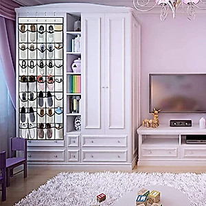 VEEBELL 35 Pocket Over The Door Shoe Organizer, Door Hanging Storage Shoe Holder Rack for Large Capacity Shoe Organizer for Men and Women Kids Closet Bedroom Bathroom (White)