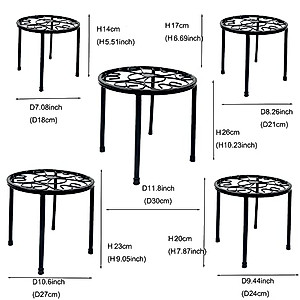 HAINARverS Metal Plant Stands 5-Pack, Heavy Duty Rustproof Iron Corner Flower Pot Stand Holder,Round Supports Display Rack Tiered Plant Stand Shelf For Indoor And Outdoor Multiple (Black)