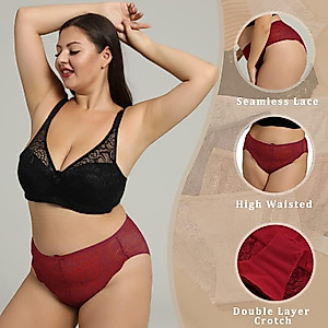 Cinvik Womens Lace Panties High Waisted Underwear Ladies Sexy Seamless Black 6 Pack M