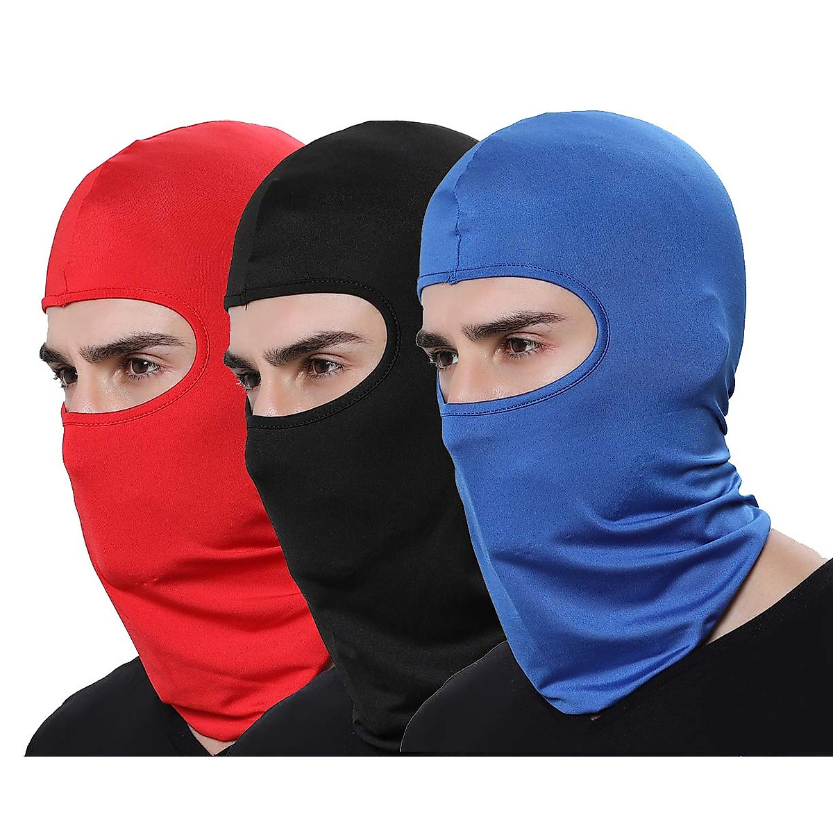 JANSONG Pack of 3 Ski Sun Mask Windproof Sunscreen Motorcycle Helmet -Outdoor Paintball Hunting Fishing Balaclava Face Masks Blue Red Black