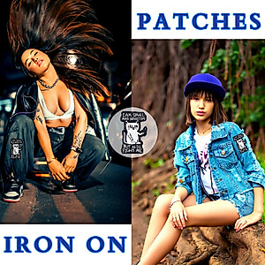 Obokata Iron On Patches, Black & White Cat Sew On Patch, Sensitive Cat with Knife Funny Applique Embroidered Patch for Jackets, Clothes, Hats, Backbags & Jeans.