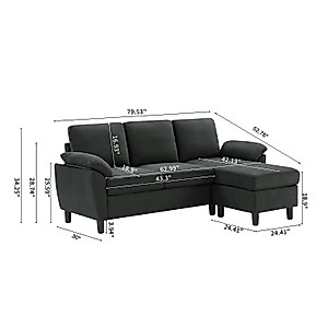 Enobala 79" Convertible Sectional Sofa, Modern L Shaped 3 Seat Couch with Reversible Ottoman for Living Room (#Black)