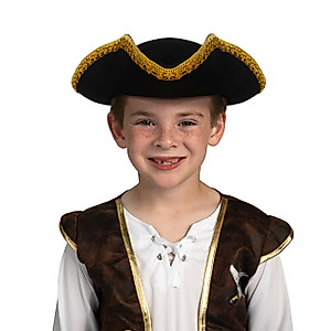 Spooktacular Creations Black Pirate Hat, Colonial Tricorn Hat with Gold Trimming for Adults, Halloween Renaissance Costume Accessory for Revolutionary War RolePlay Party