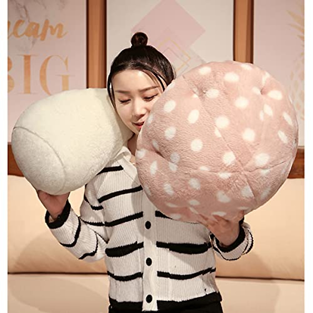 Hofun4U Mushroom Plush Pillow - 39 inch Mushroom Shaped Stuffed Long Body Pillow - Polka Dot Mushroom Plush - Christmas Birthday Gifts Choice Sofa Home Decoration (Pink)