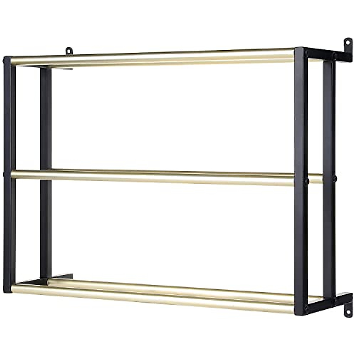 MyGift 3 Tier Wall Mounted Modern Minimalist Black and Brass Tone Metal Shoe Rack, Hanging Shoes Organizer Shelf for Closet, Mudroom, Entryway, Holds 6 Pairs