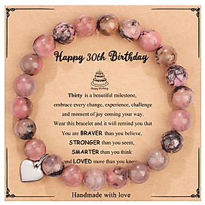 Yiyang 30th Birthday Gifts for Her, Natural Stone Beads Bracelet 30 Year Old Birthday Gifts for Women Adjustable Stretch Bracelet 30 Birthday Idea for Women Turning 30 Women Friends Daughter