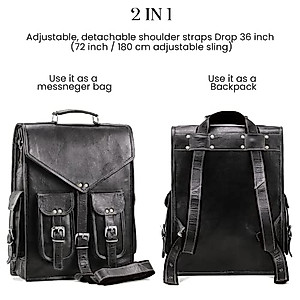 Handmade World Black Vintage Leather Backpack Laptop Messenger Bag Rucksack Sling for Men and Women (12" x 16")