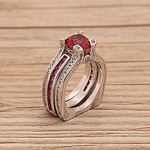 Birstone Engagement Rings Sets Rose Red Color Wedding Ring Set for Women Jewelry (Rose Red, 5)