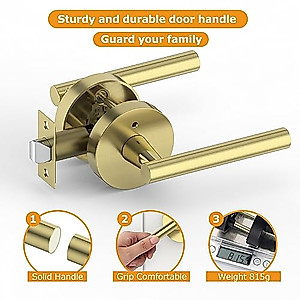 Amerdeco 2 Pack Gold Interior Privacy Door Handles, Heavy Duty Interior Bedroom Brushed Brass Door Lever, Door Handles Interior for Bathroom