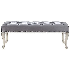 Roundhill Furniture Decor Maxem Tufted Fabric Upholstered Seat with Nailhead Trim Bench, Gray