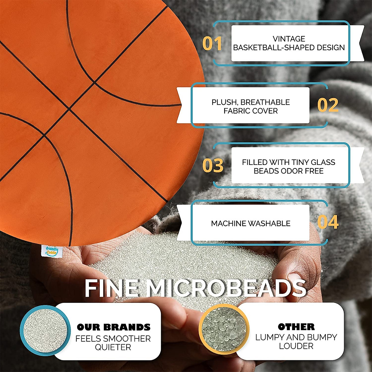 FRIENDLY CUDDLE Basketball Weighted Lap Pad for Kids 5 lbs. - Sensory Weighted Stuffed Lap Blanket for Toddlers Kids Adults with Sensory Processing Disorder - Perfect for Classroom Travel Home