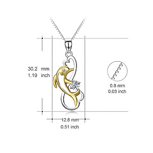 925 Sterling Silver With Cubic Zirconia Dolphin Love Heart Pedant Necklaces 18K Gold Overtone Two Tone Crystal 18 inches Valentine’s Gift LSN140